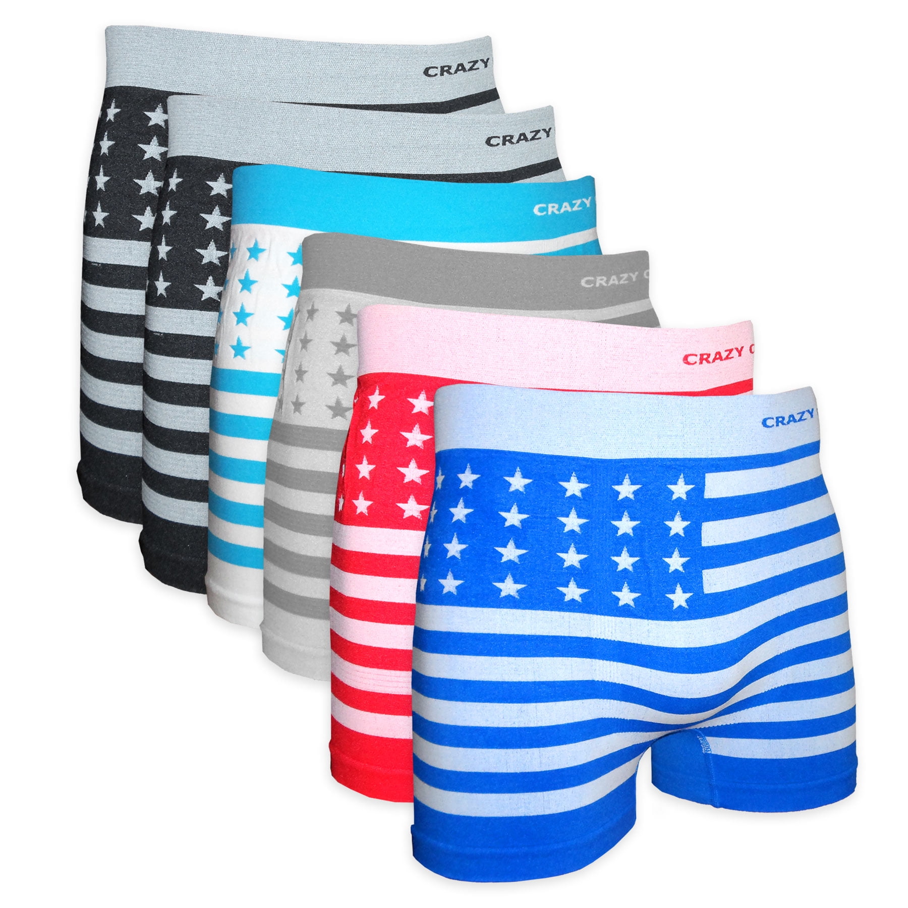Crazy Cool Men's Seamless Boxer Briefs Underwear 6-Pack Set (Americana ...