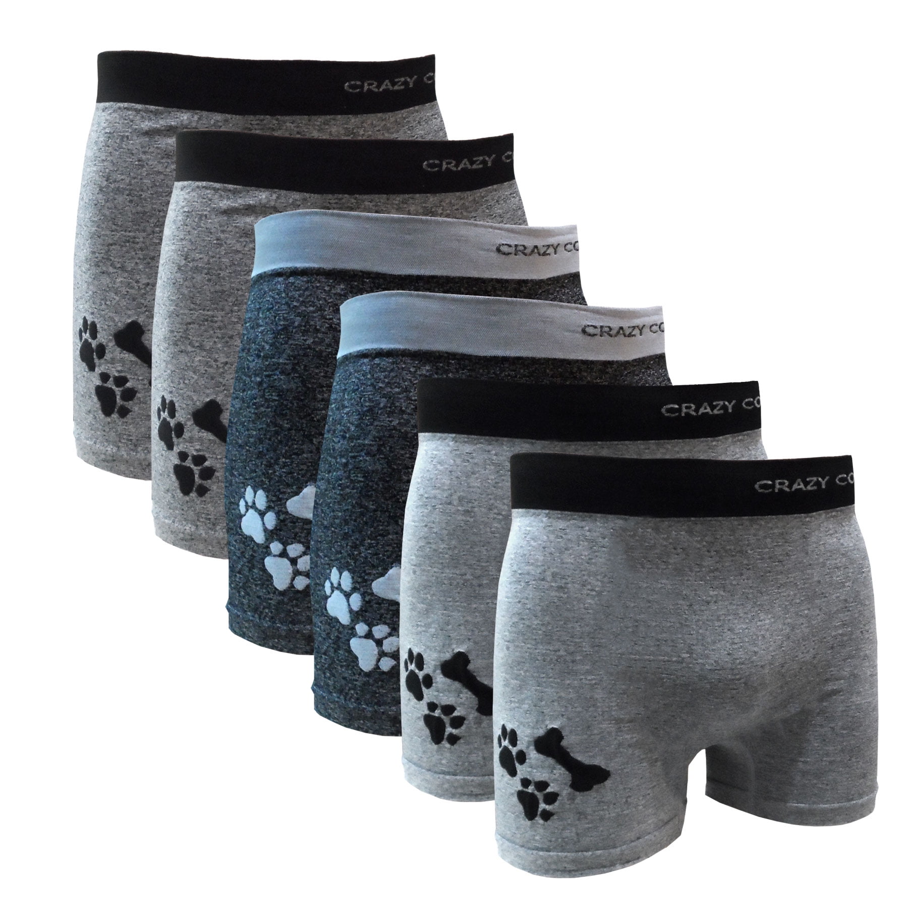 Crazy Cool Men's Seamless Boxer Briefs Underwear 6-Pack Set (Doggy Foot ...