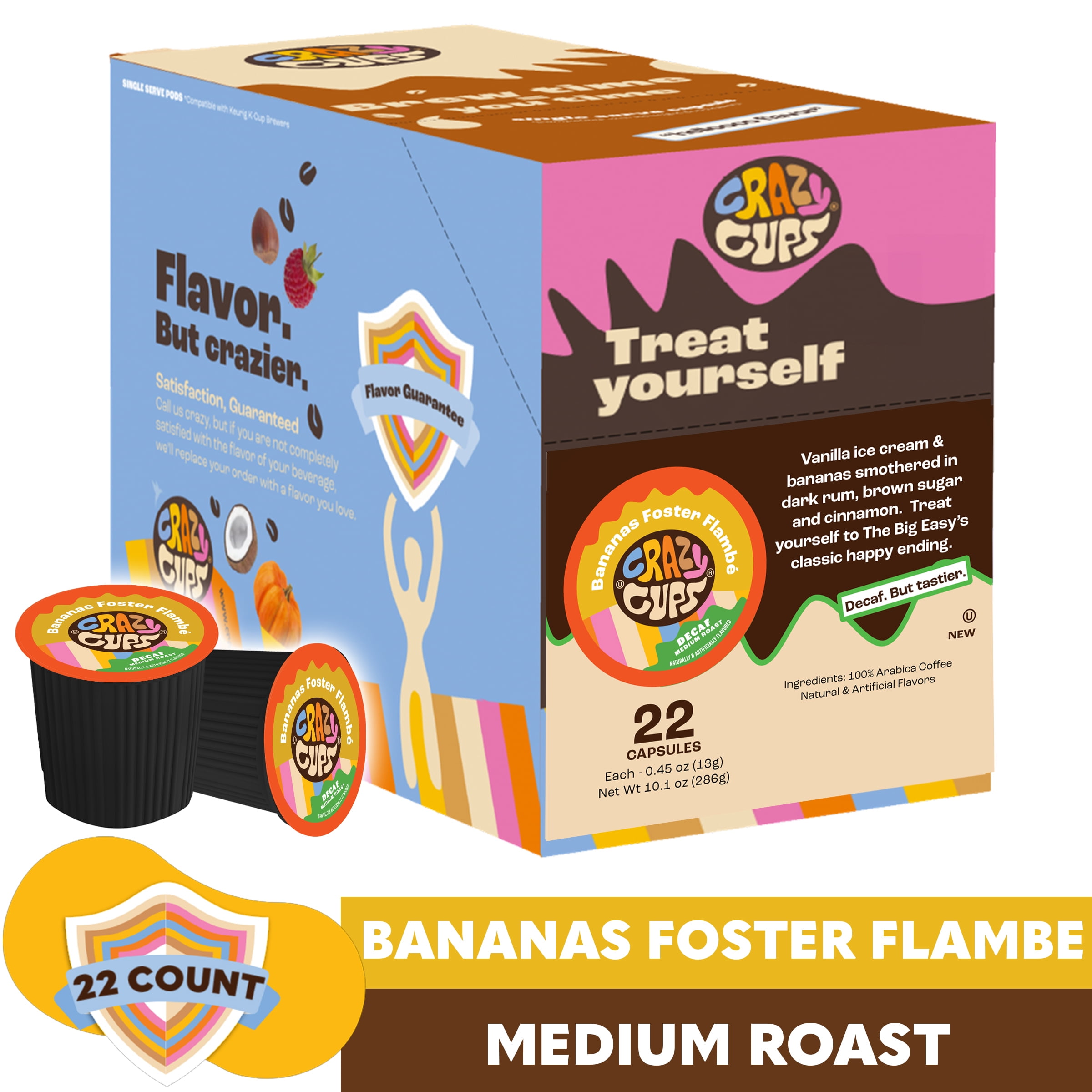 Crazy Cups Decaf Bananas Foster Flambé Coffee Pods, Medium Roast, 22 ...