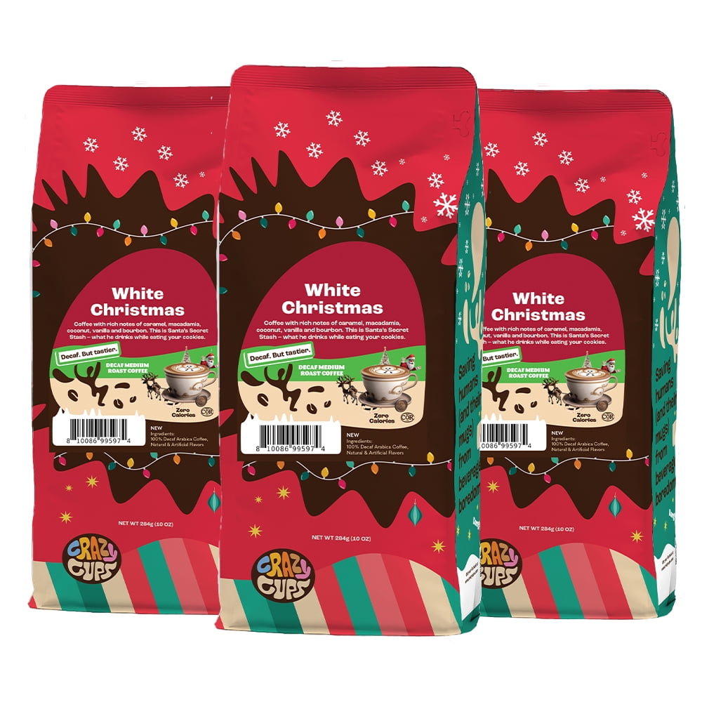 Crazy Cups Flavored Ground Decaf Christmas Coffee, Decaffeinated White ...