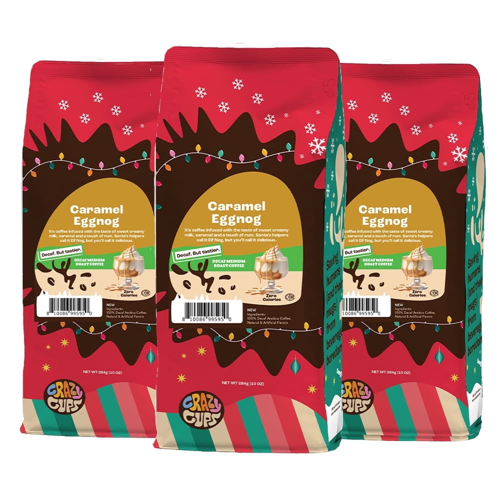 Crazy Cups Flavored Ground Decaf Eggnog Coffee, Decaffeinated Caramel ...