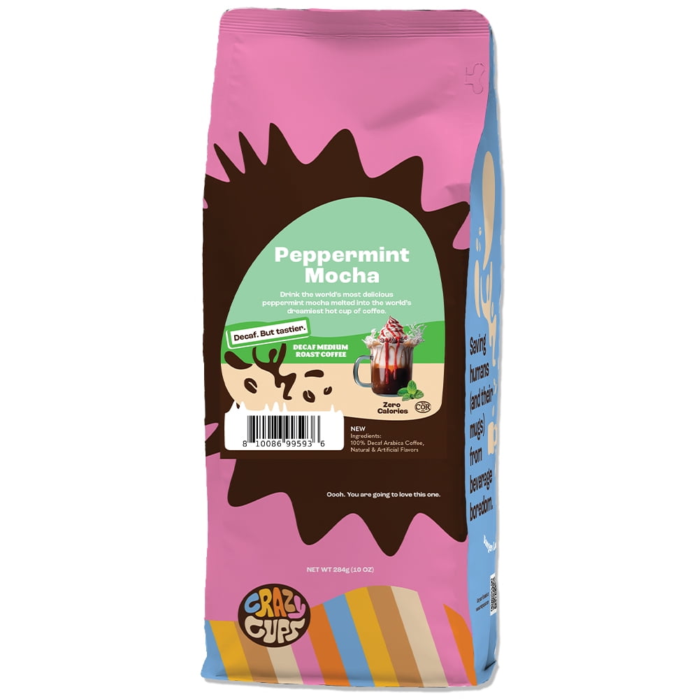 Crazy Cups Flavored Ground Decaf Peppermint Coffee, Decaffeinated Peppermint Mocha Coffee in 10 ...