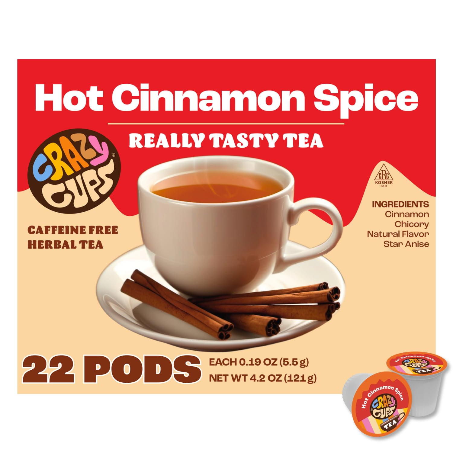 Crazy Cups Hot Cinnamon Spice Herbal Tea Pods, 22 Count | Caffeine Free, Kosher Certified ...