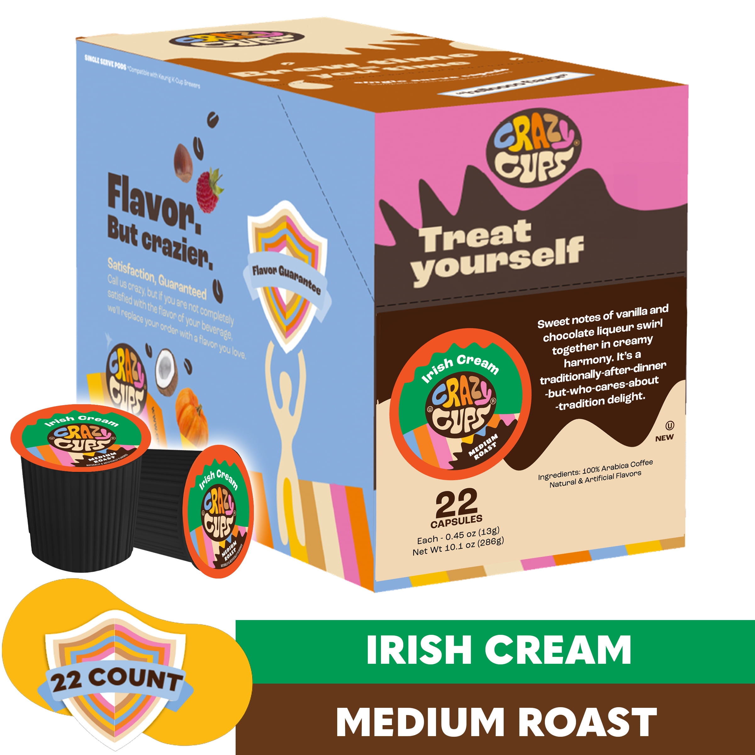 Crazy Cups Irish Cream Coffee Pods, 22 Count, Compatible with Keurig ...