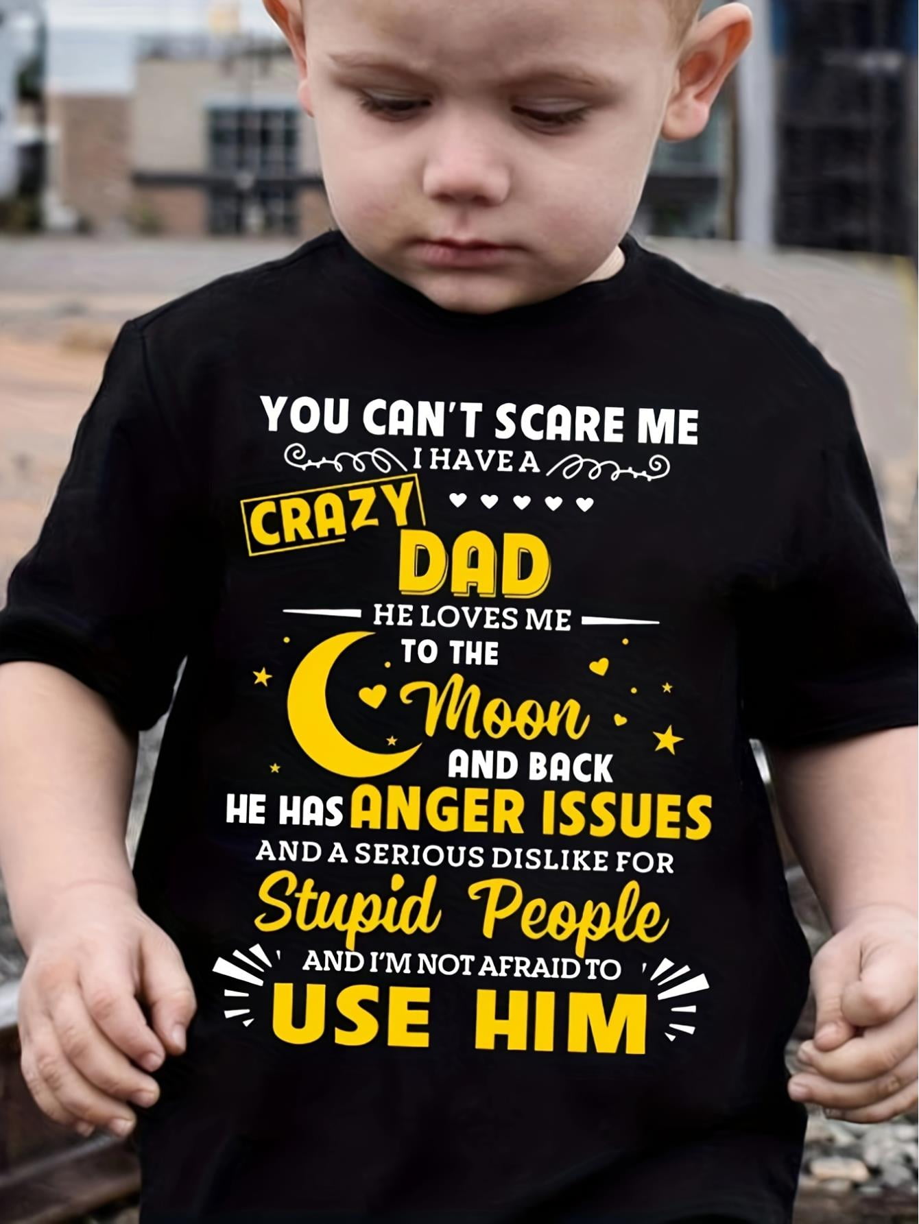 Crazy Dad Print Boy's Short Sleeve T-shirt, Funny Comfortable Crew Neck ...