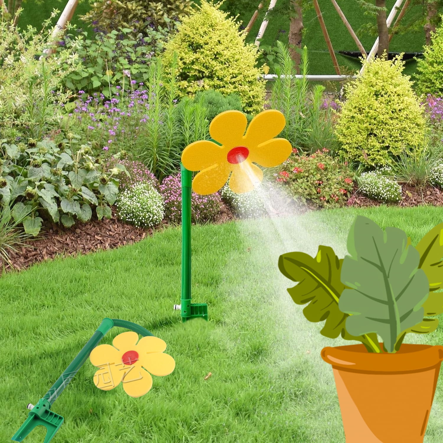 Crazy Dancing Daisy Sprinkler - 360° Rotating Flower Sprinkler with ...