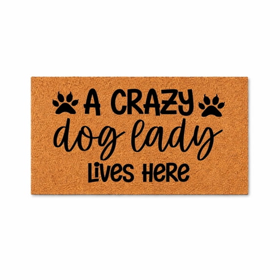 Crazy Dog Lady Lives Here Doormat, Funny Paw Print Welcome Mat, Front ...