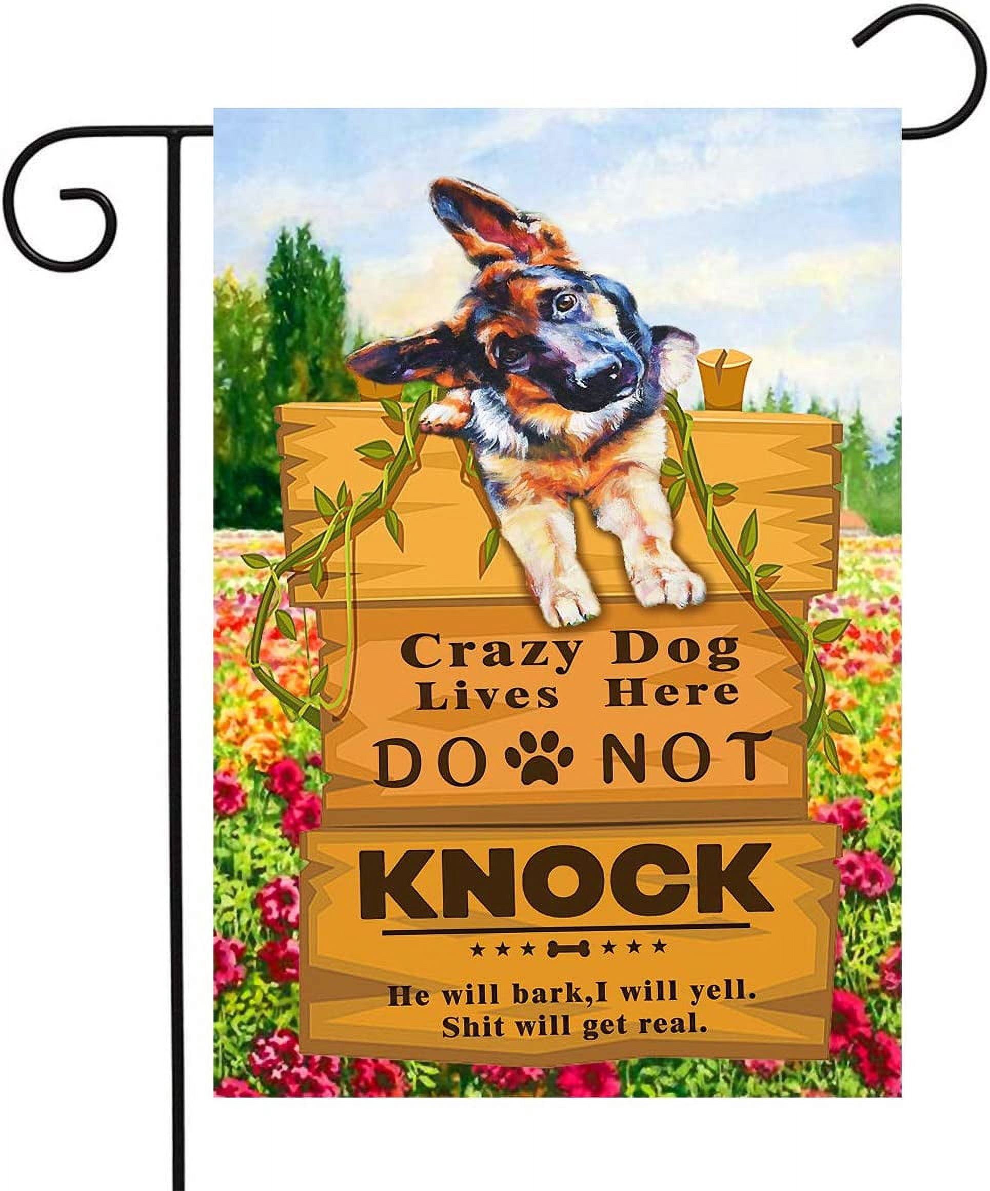 Crazy Dogs Live Here Flag Do Not Knock Sign Flag German Shepherd Garden ...