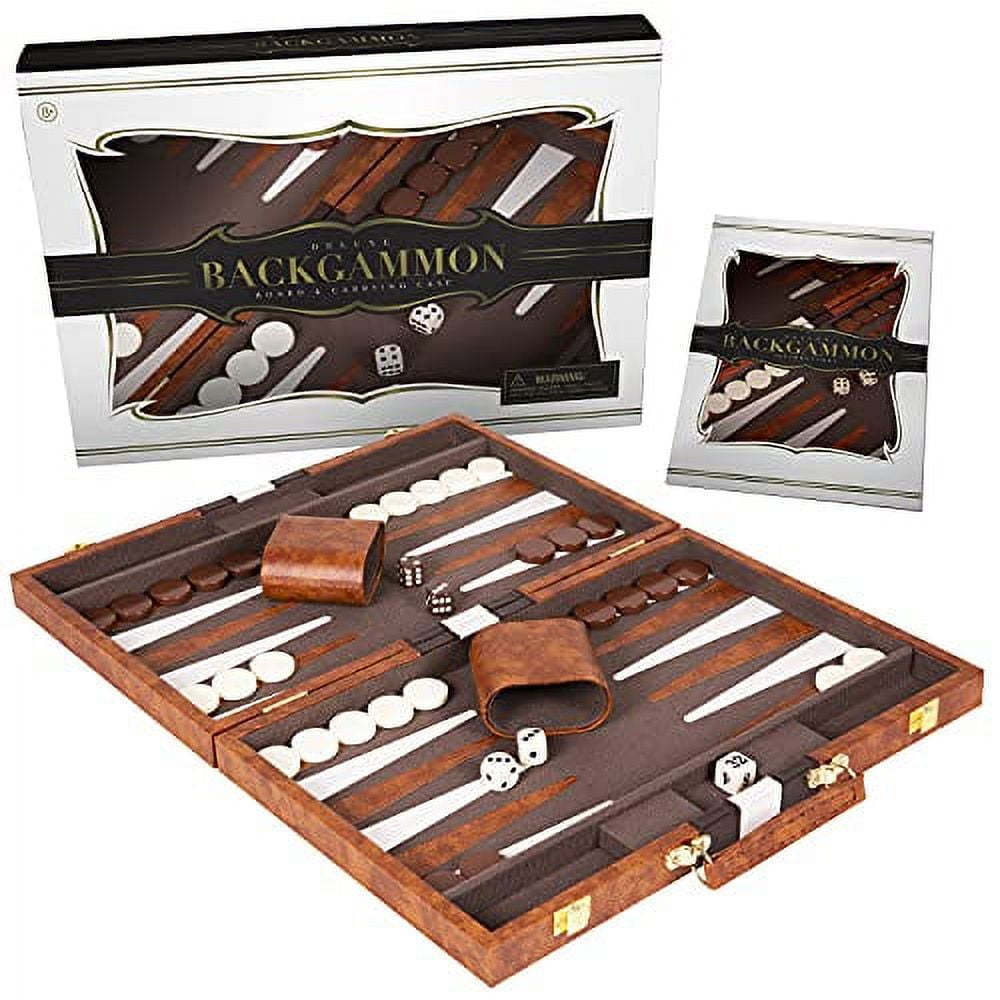 Crazy Games 15 Inch Classic Backgammon Set - Medium Brown with Leather ...