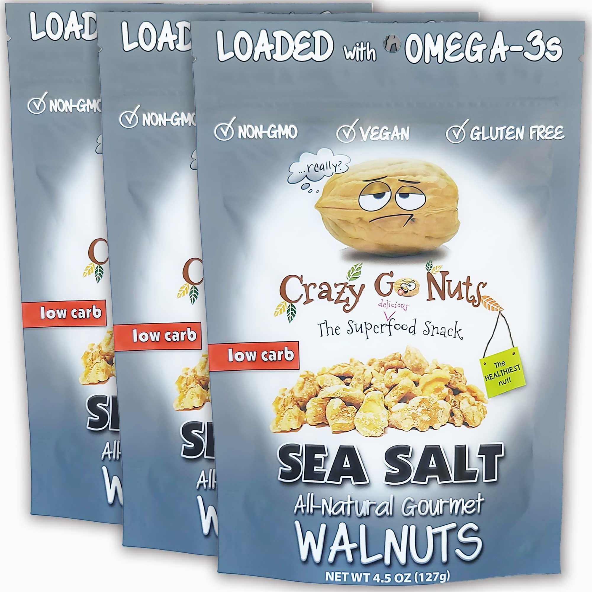 Crazy Go Nuts Walnuts OKA4 Plain with Sea Salt - Glazed Walnuts, Vegan ...