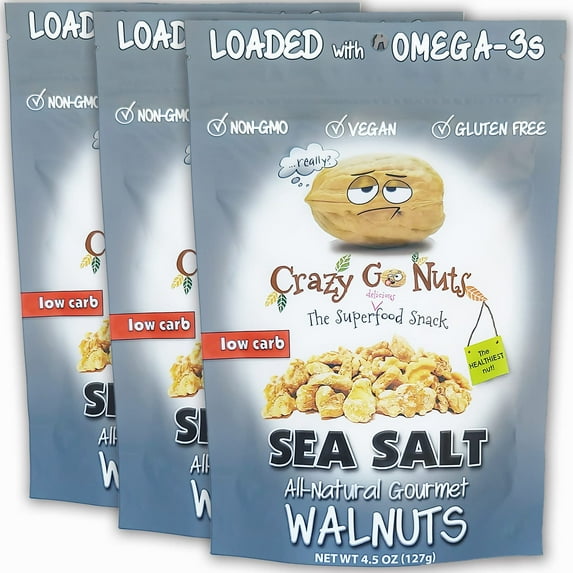 Crazy Go Nuts Walnuts OKA4 - Plain with Sea 4.5 oz (3-Pack) - Healthy ...