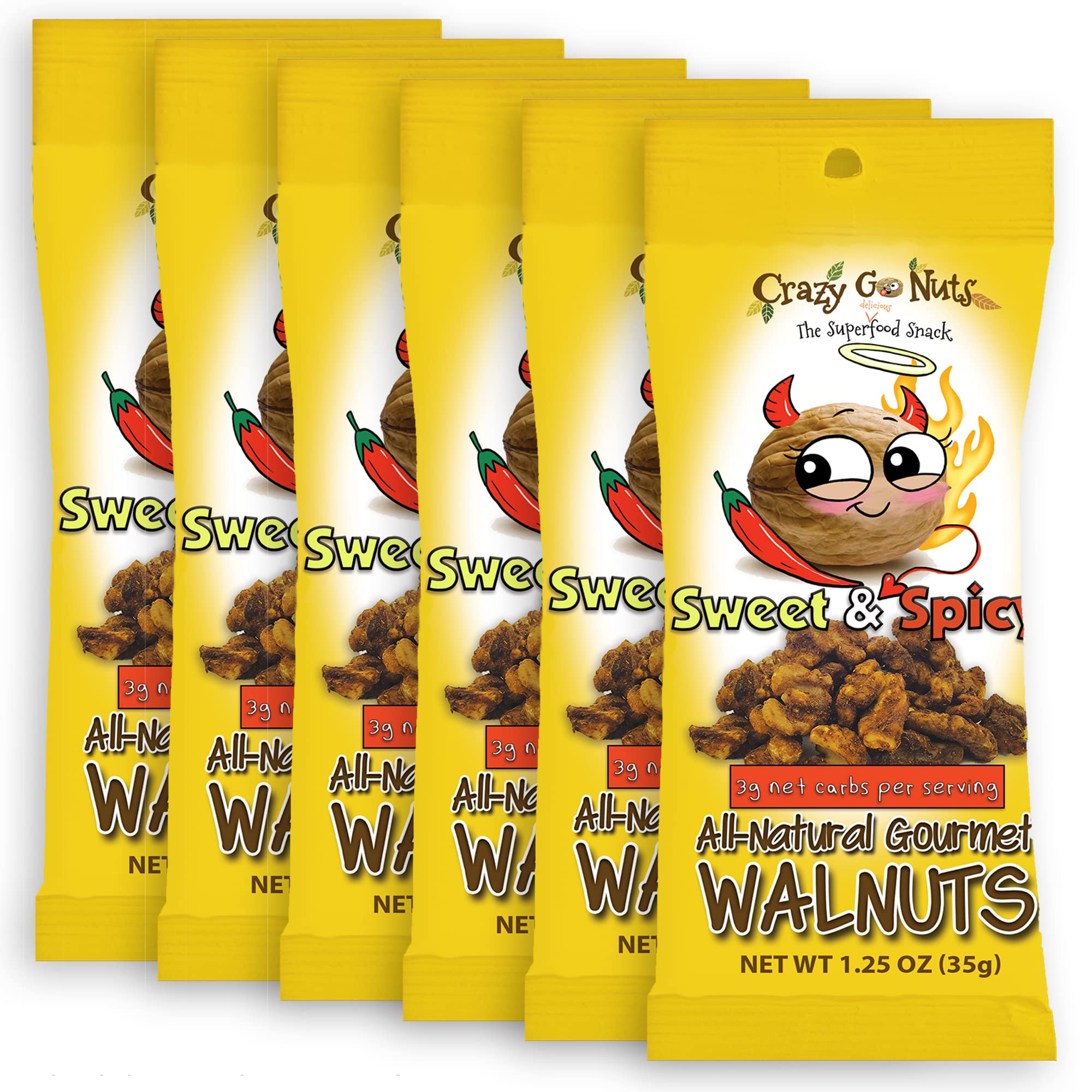 Crazy Go Nuts Walnuts STF9 - Sweet & Spicy, 1.25 (6-Pack) - Healthy Snacks, Vegan, Gluten Free ...