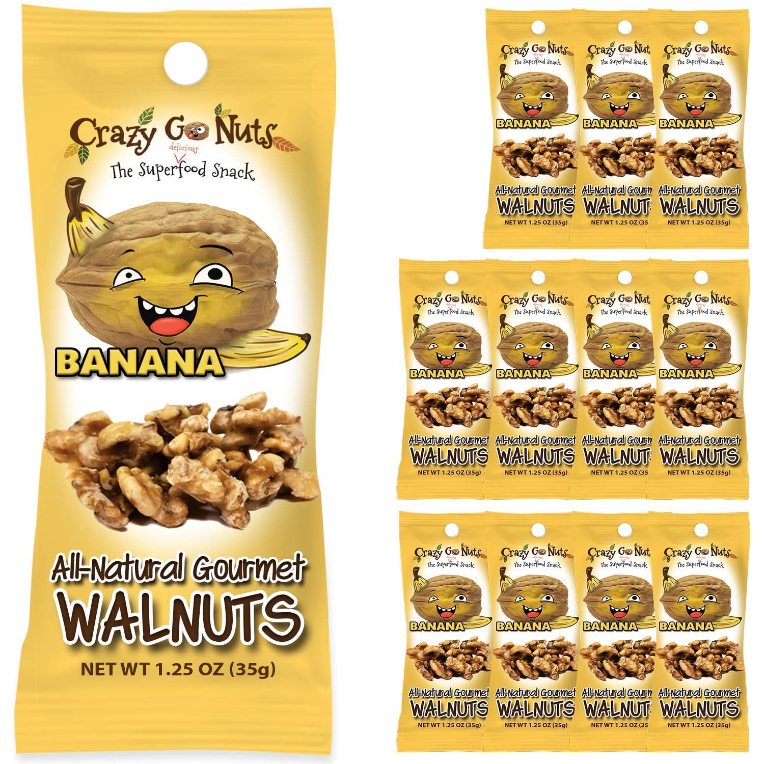 Crazy Go Nuts Walnuts TGF4 - Banana, 1.25 oz (12-Pack) - Healthy Snacks, Vegan, Gluten Free ...