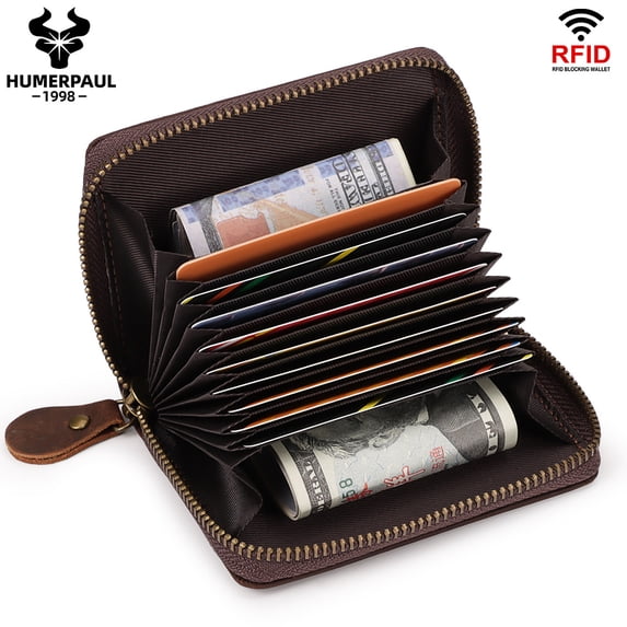 Crazy Horse Leather Business Card Holder Wallet RFID Bank/ID/Credit ...
