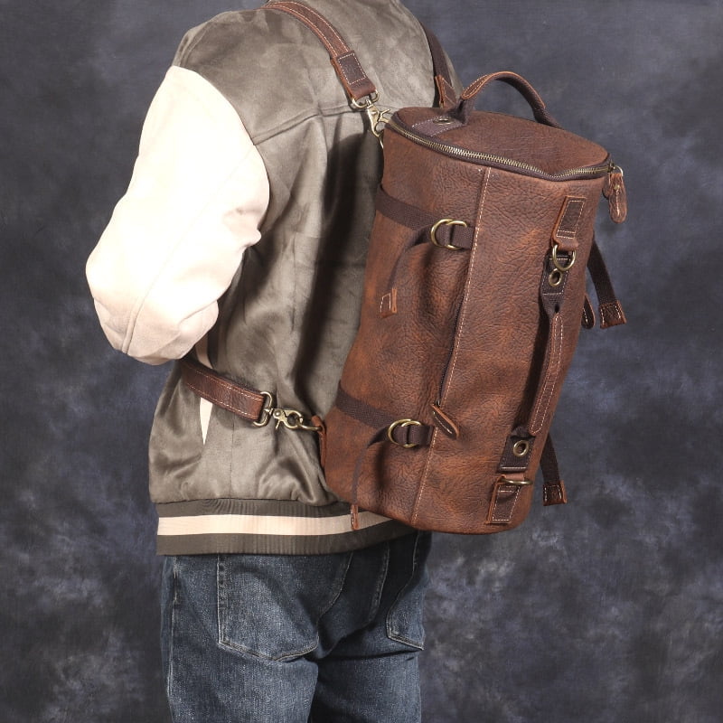 Crazy Horse Leather Men's Genuine Leather Backpack Large Capacity,Brown ...
