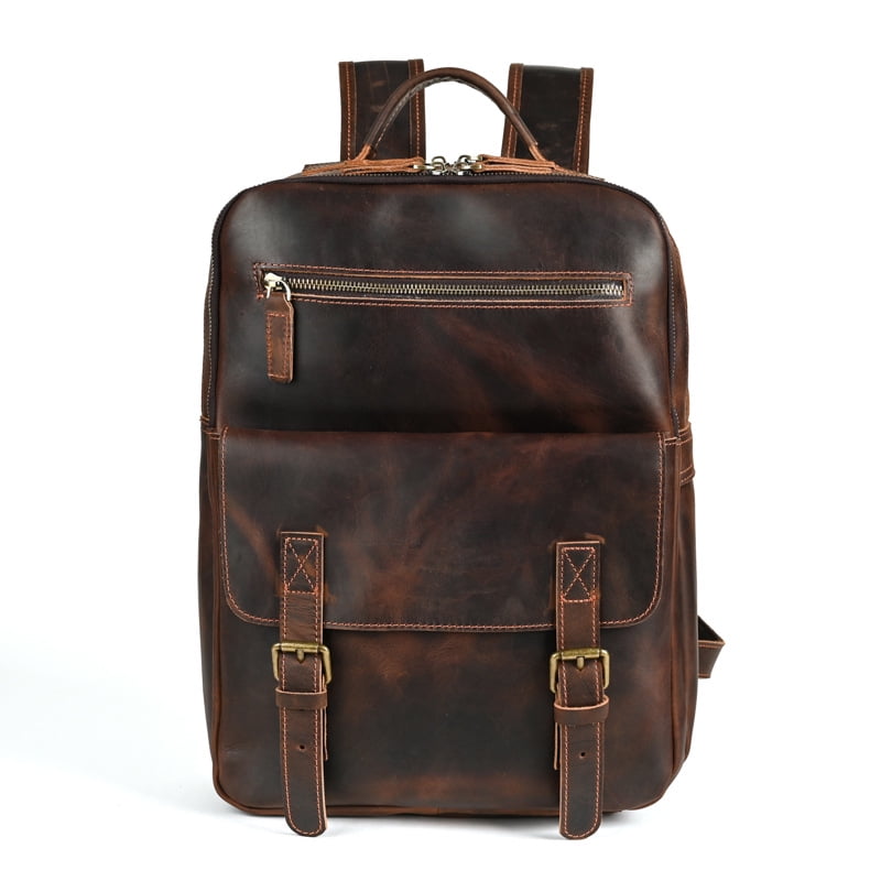 Crazy Horse Leather Retro Men's Business Backpack Multi-functional ...
