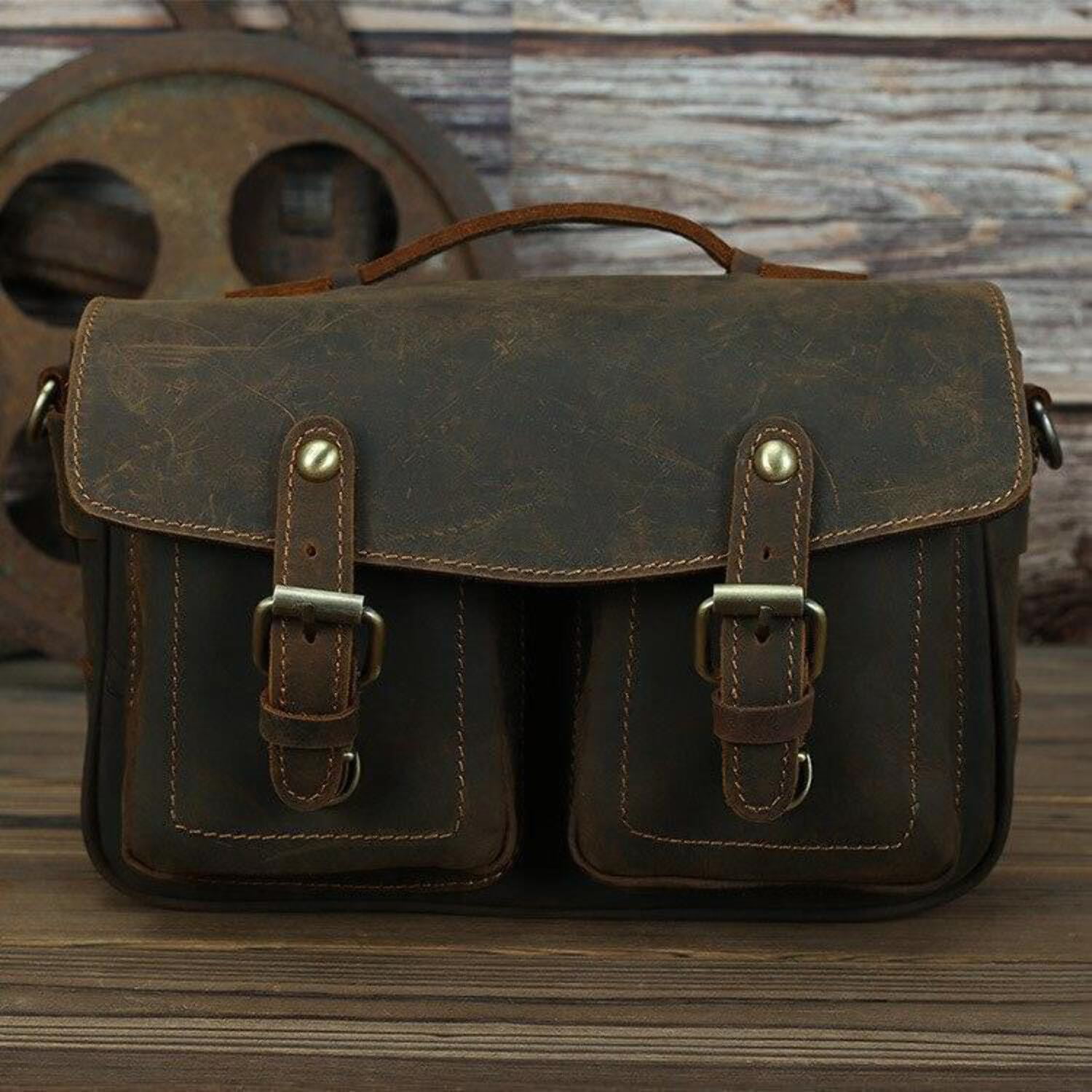 Crazy Horse Leather Shoulder Bag Vintage Camera Bags In Brown - Walmart.com