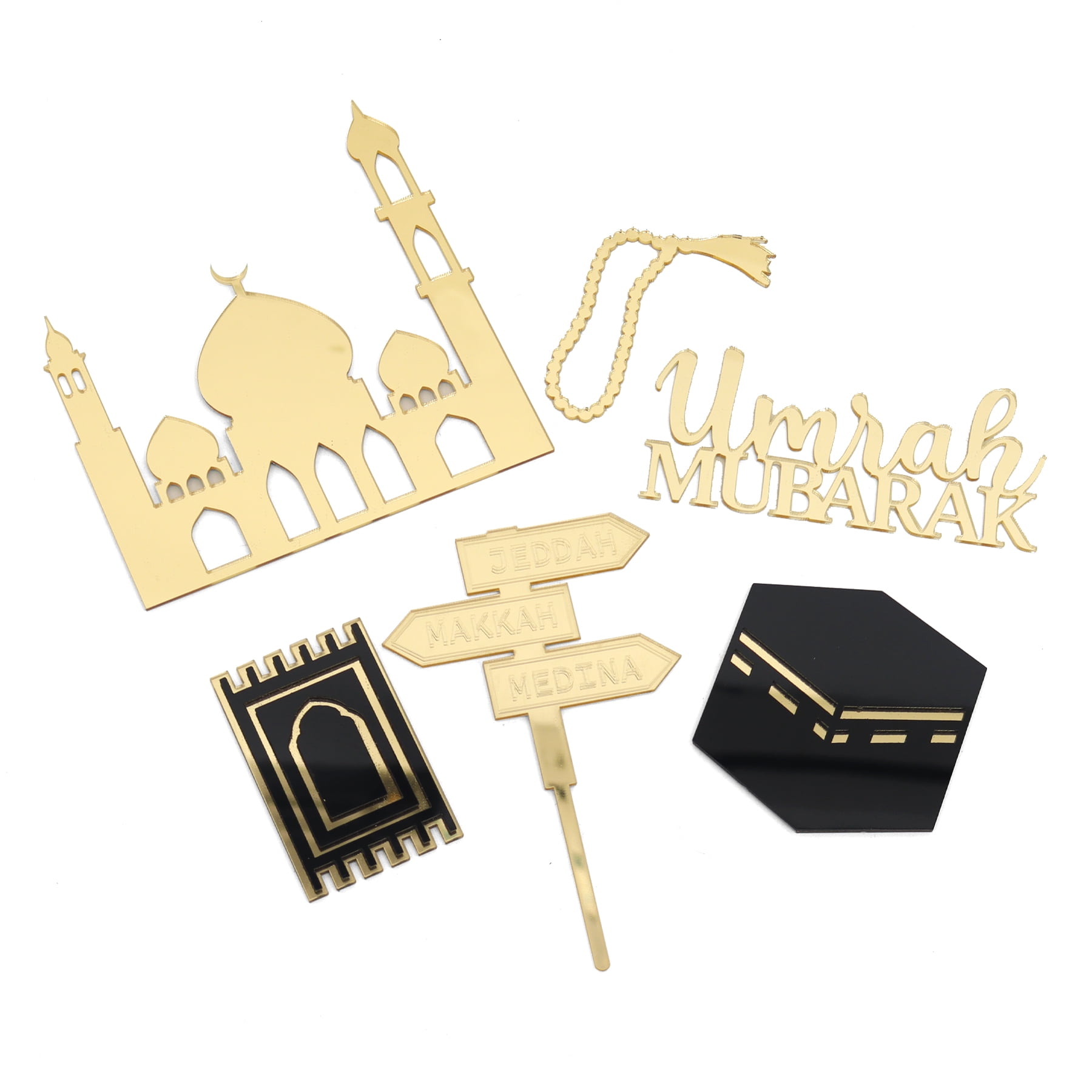 Crazy Night Golden Acrylic Hajj Mubarak Cake Topper pack of 6,Islamic ...
