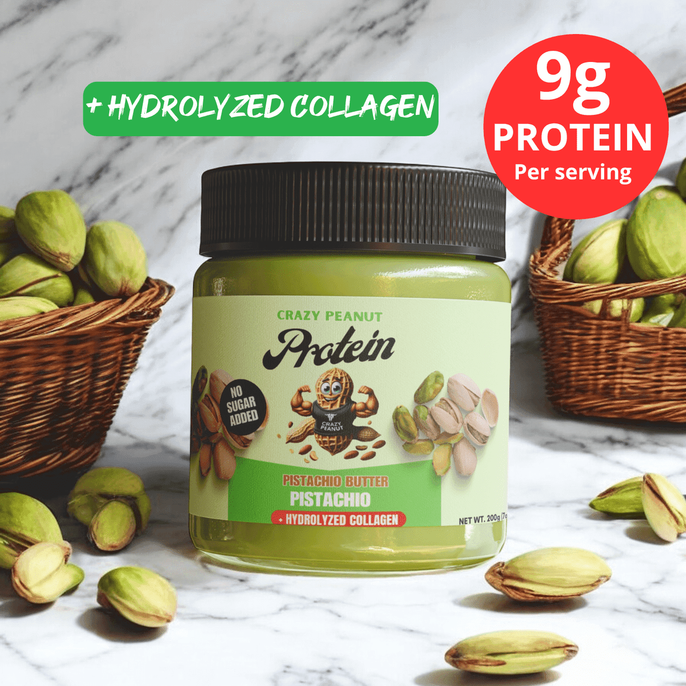 Crazy Peanut , Pistachio Butter, High in protein, Hydrolyzed Collagen ...