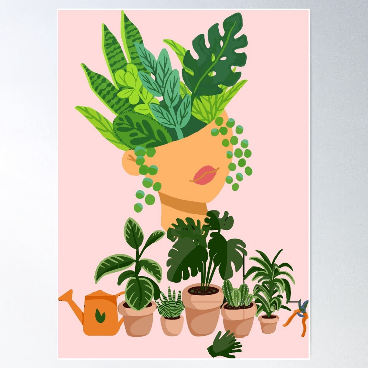 Crazy Plant Lady Head Planter Pot Poster Wall Art, Modern Wall Decor ...