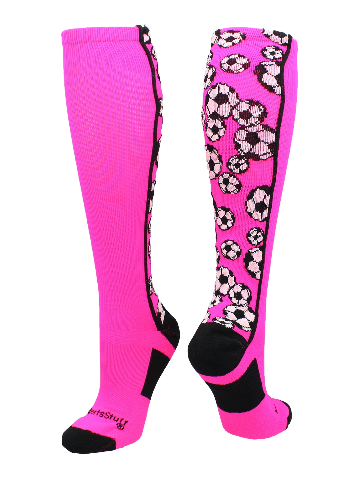 Crazy Soccer Socks with Soccer Balls over the calf (Neon Pink/Black, X ...