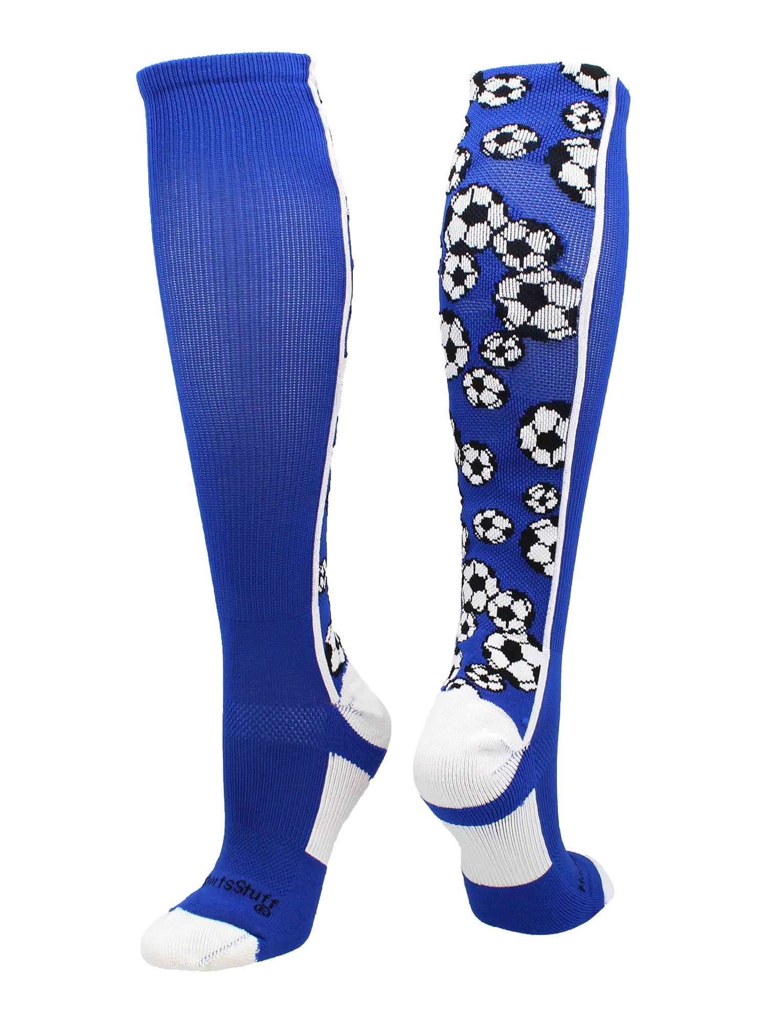 Crazy Soccer Socks with Soccer Balls over the calf (Royal/White, Medium ...