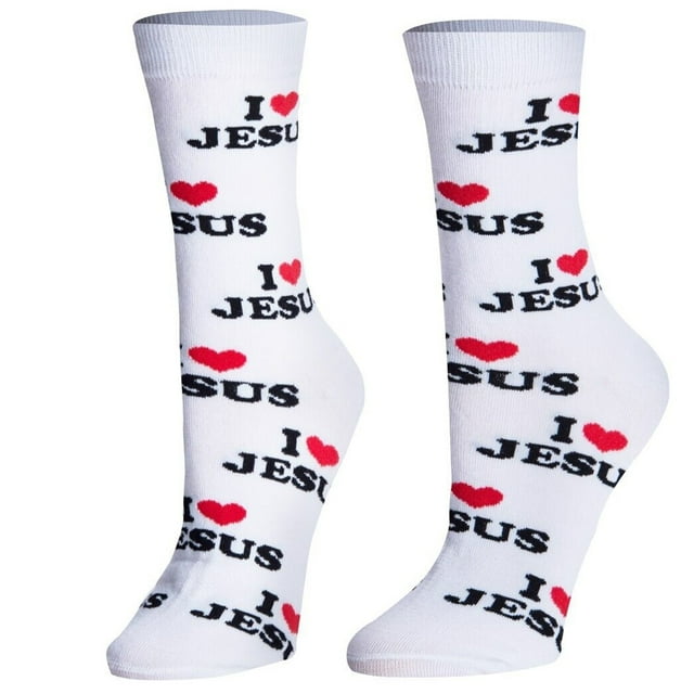 Crazy Socks Fun Print Crew Socks Medium - I Love Jesus - Walmart.com