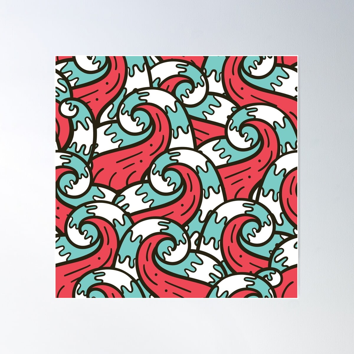 Crazy Tangle Doodle Sea Waves Pattern Poster Wall Art, Modern Wall ...