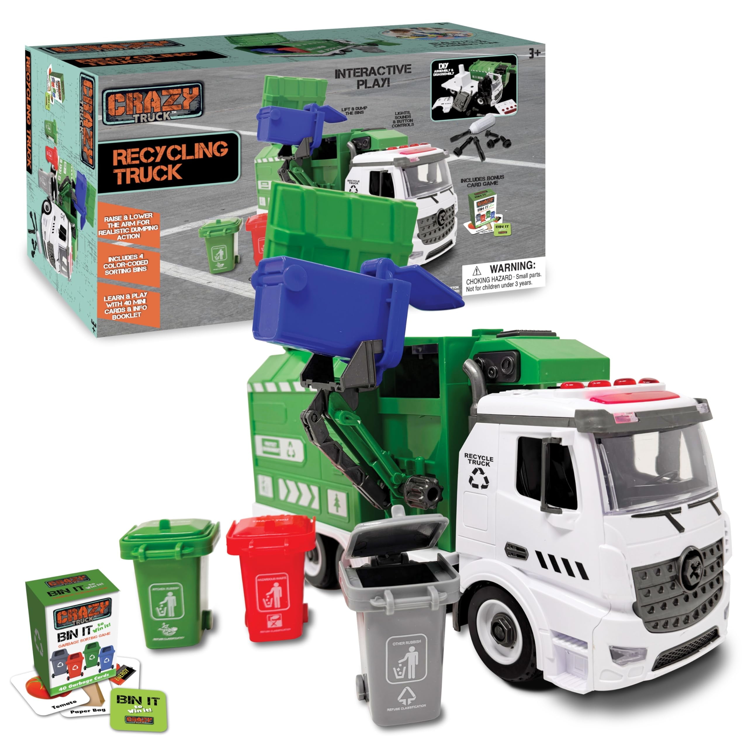 Crazy Truck 1:16 Recycling Garbage Truck Toy with Lights, Sounds, Tools ...