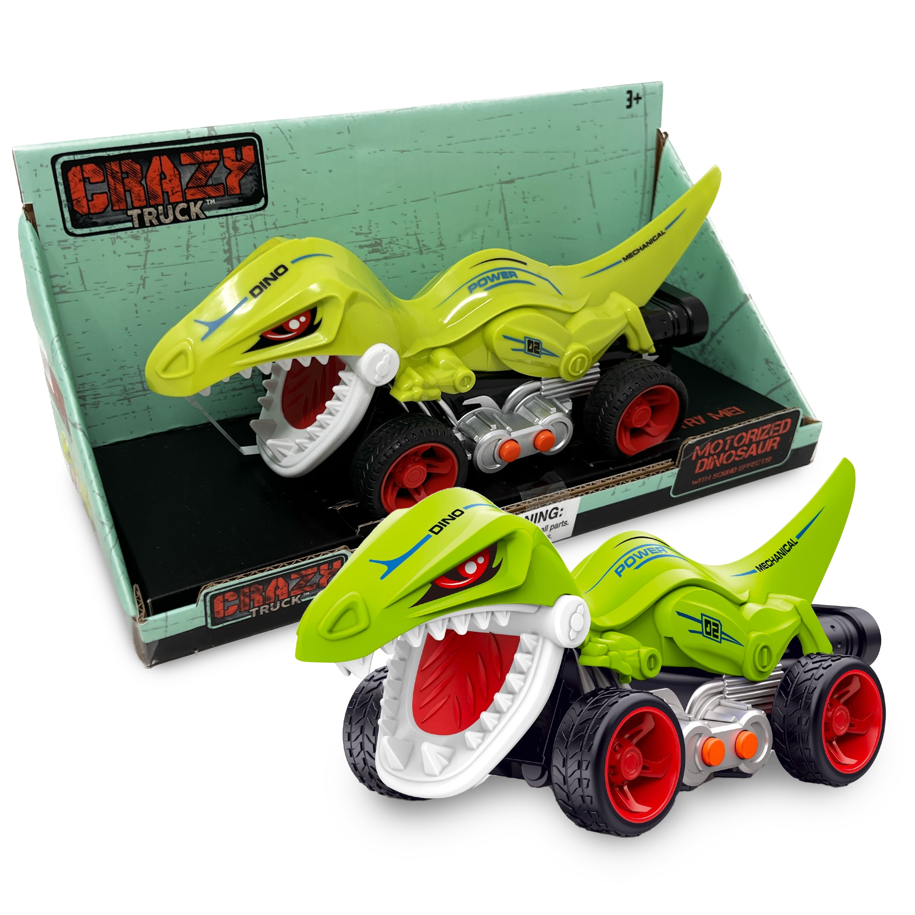 Crazy Truck: Motorized Dinosaur - Green - Dino Toy Vehicle, Roaring ...