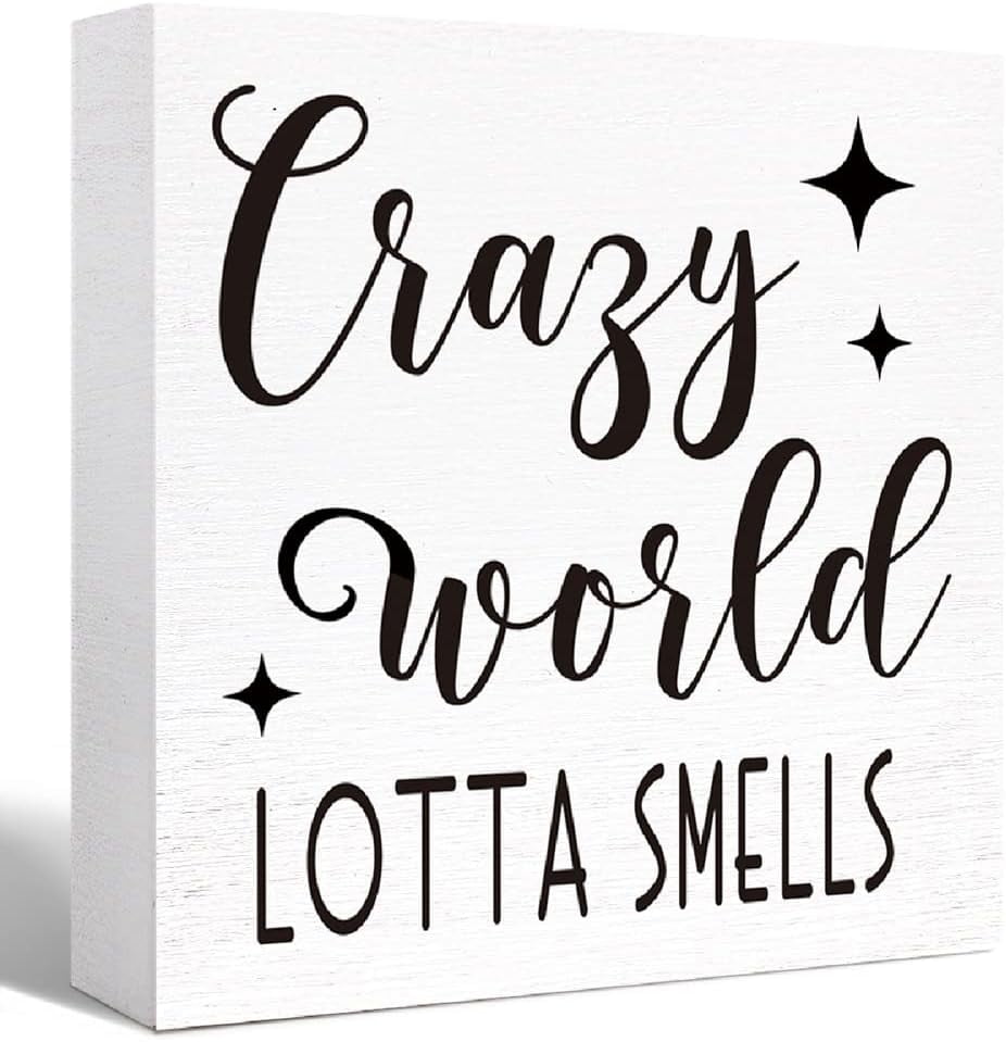 Crazy World Lotta Smells Wood Block Sign for Bathroom Shelf Toilet ...