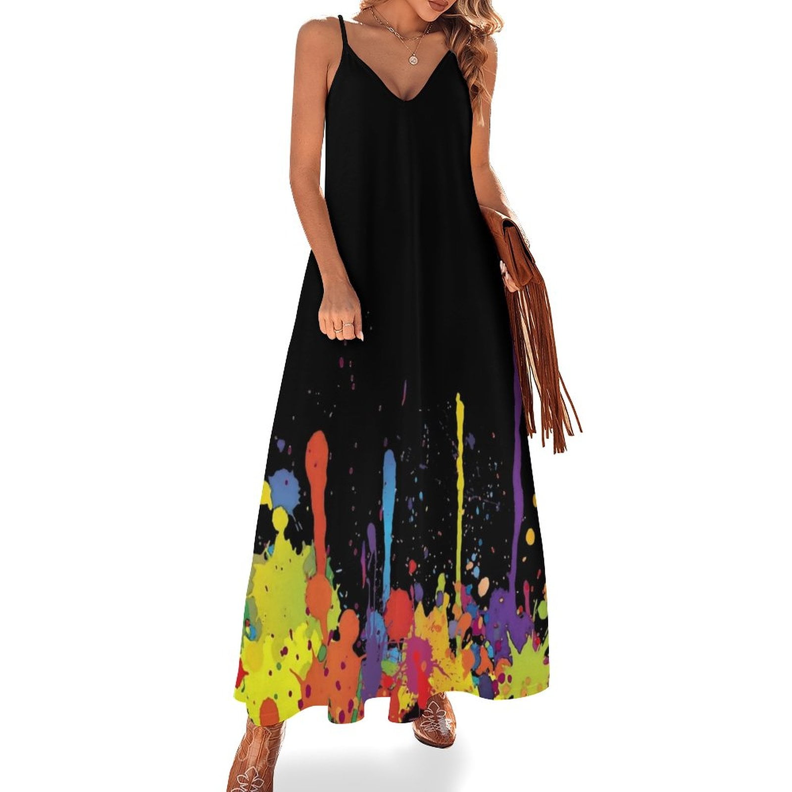 Crazy multicolored running SPLASHES horizontal Sleeveless Dress Women's ...