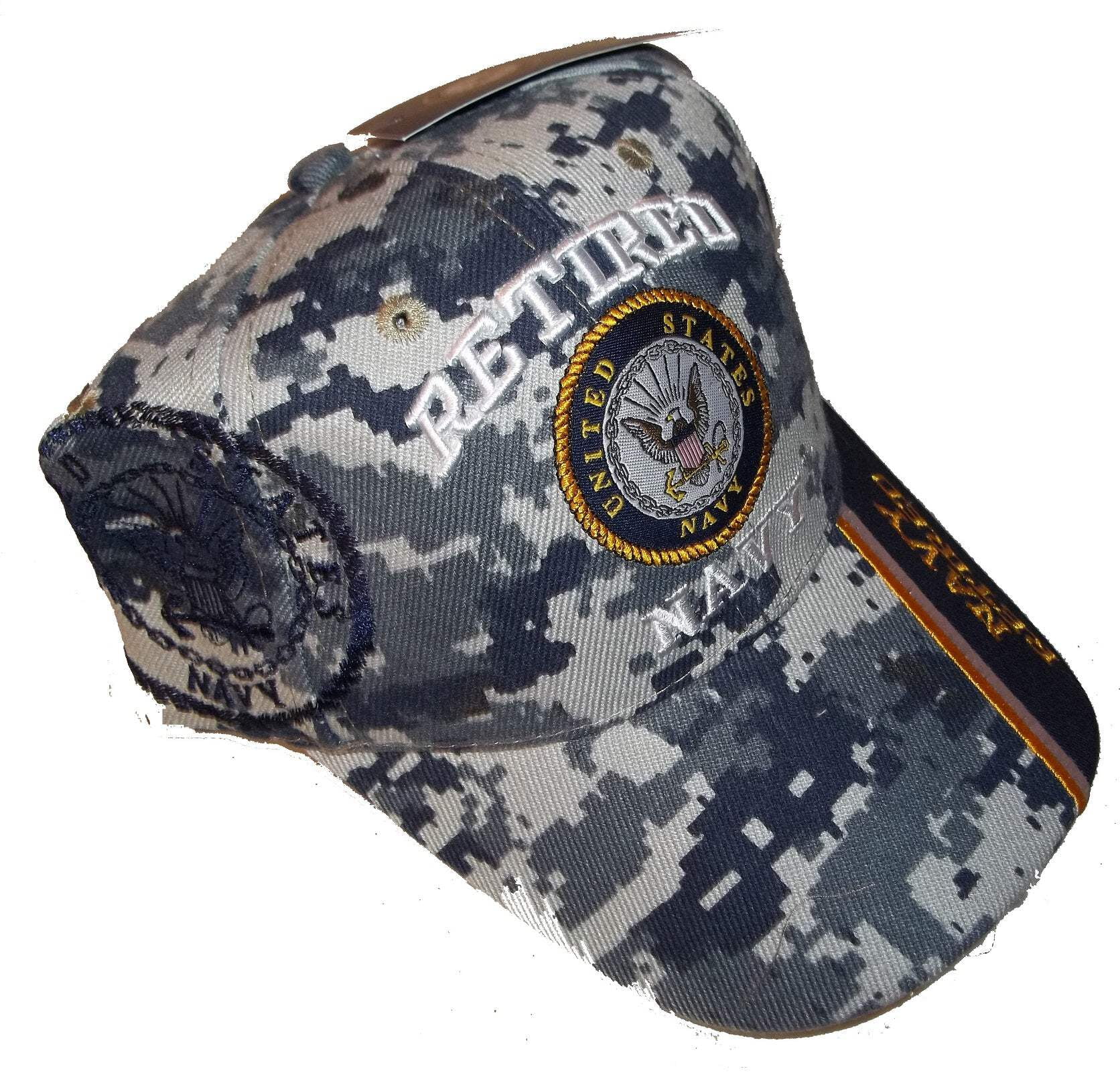 CrazyCoolBuys Usa Retired Navy Baseball Style Embroidered Hat Blue Camo ...