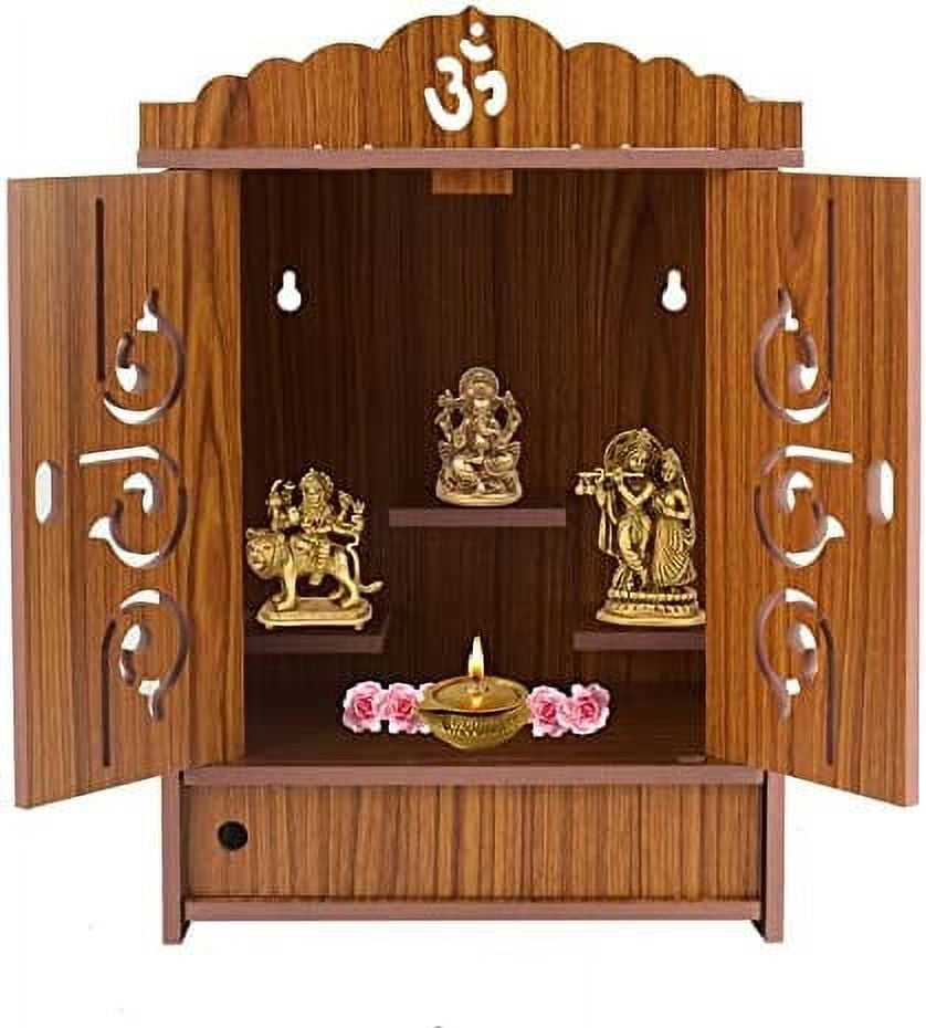 CrazyInk Wooden Readymade Wall Hanging Puja Temple for Home God Stand ...