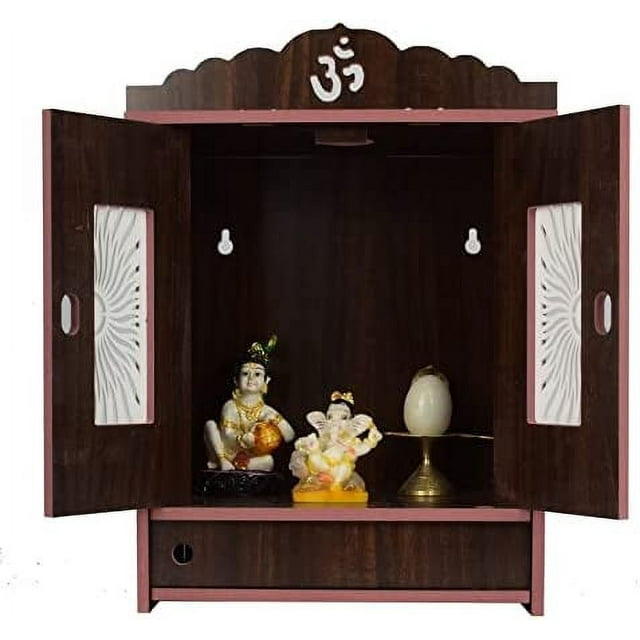 CrazyInk Wooden Readymade Wall Hanging Puja Temple for Home God Stand ...