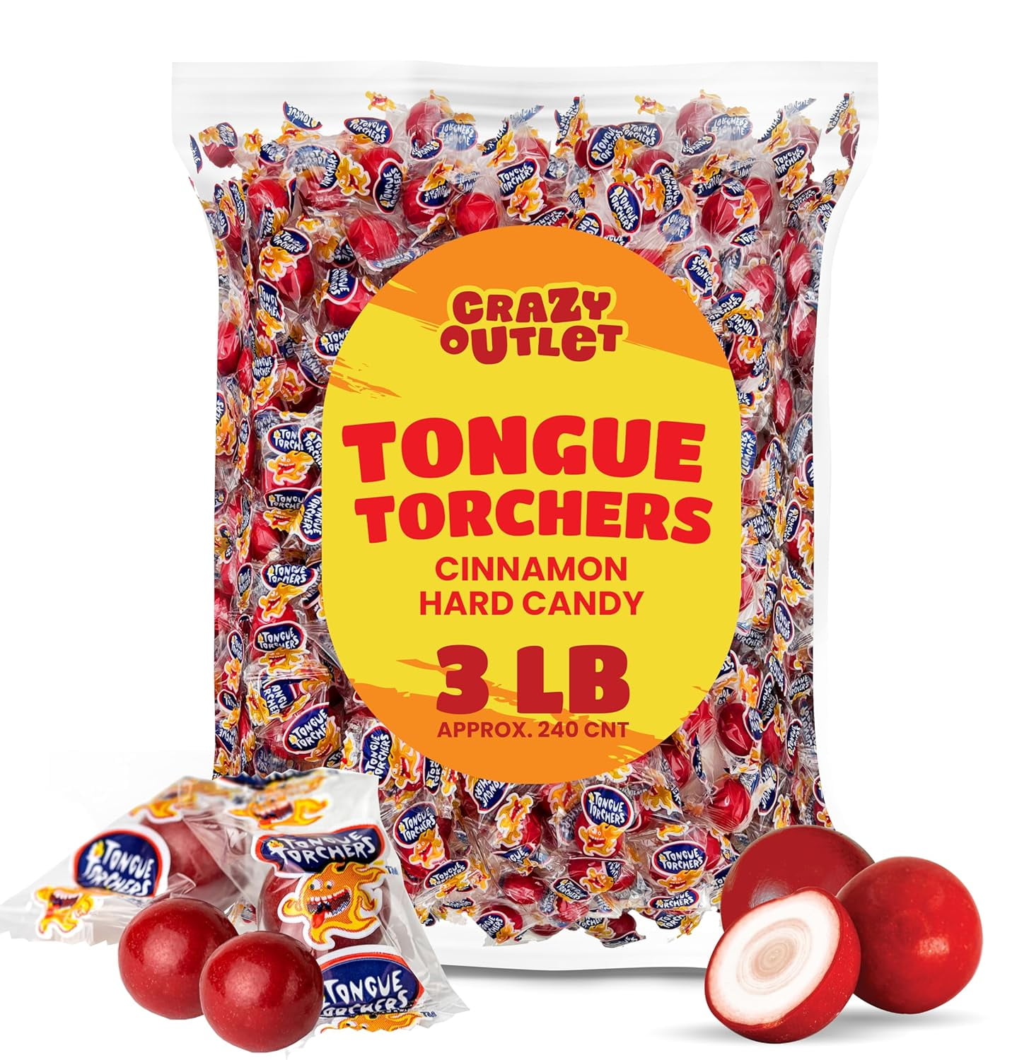 CrazyOutlet Tongue Torchers Cinnamon Hard Candy, 3 Pound Bulk Pack, 240 ...
