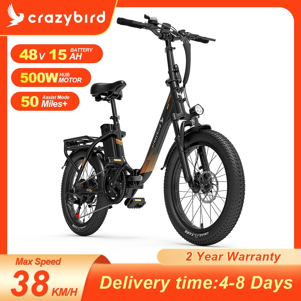 Crazybird Electric Bike for Adults, 500W Motor 20” Tire 48V 15AH Removable Battery for E-Bike ...