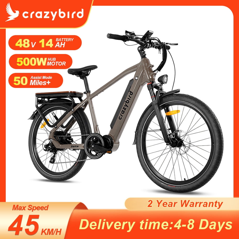 Crazybird Electric Bike for Adults 500W Motor Peak E-bike 48V/14 Ah Removable Battery Electric ...