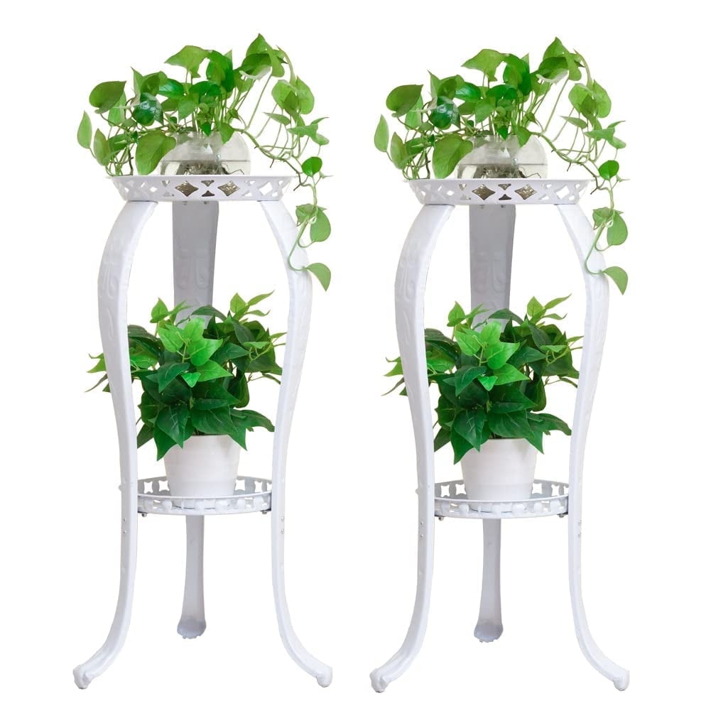 Cre Cra 2 Pack Metal Potted Plant Stand 2 Tier Tall Flower Pot Stands ...