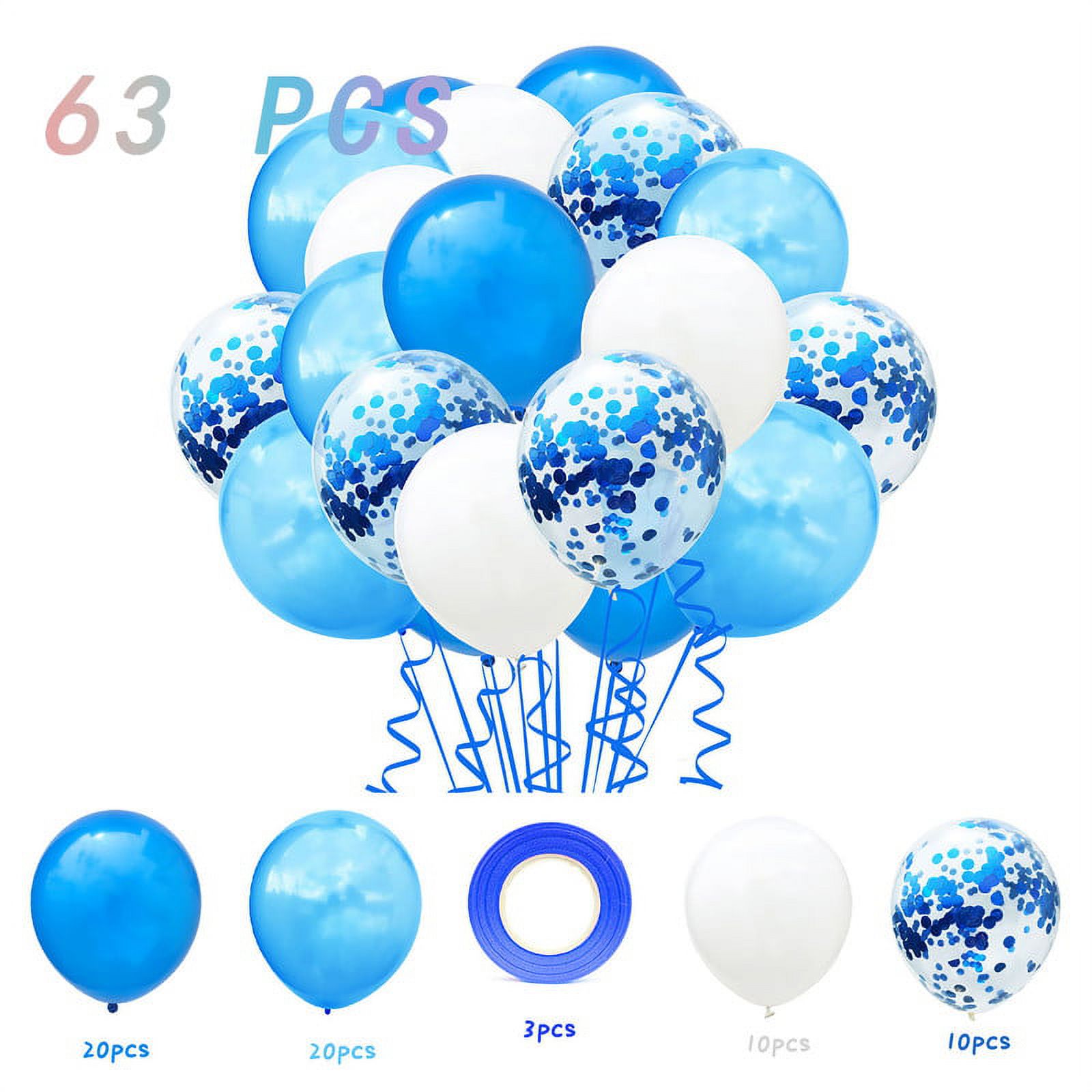 Cre-Heaven Blue and White Latex Balloons, 63 Pcs 12 Inch Metallic ...