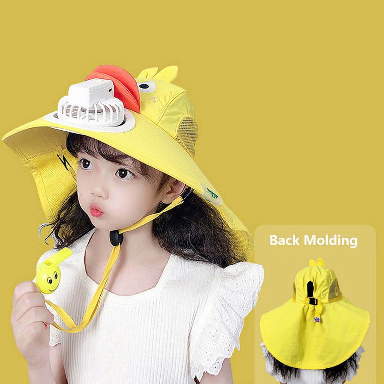 Cre-Heaven Cartoon Sun Hat With Fan For Kids Summer Breathable UV ...