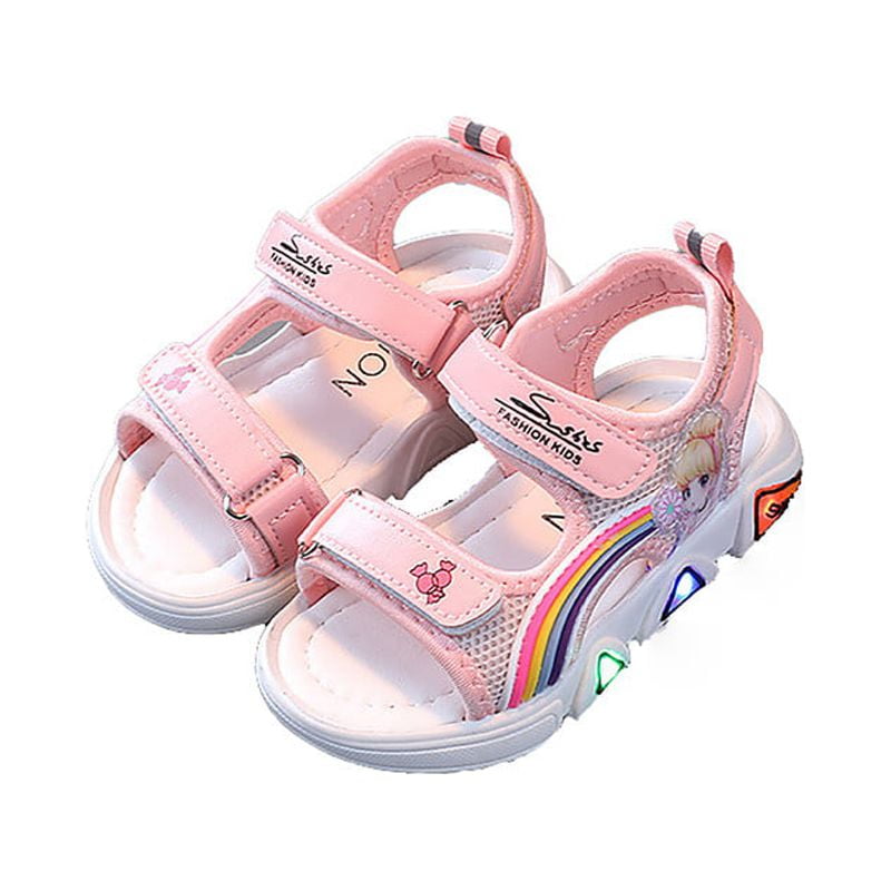 Cre-Heaven Pink Toddler Girls Light Up Sandals Slip on Lightweight Non ...