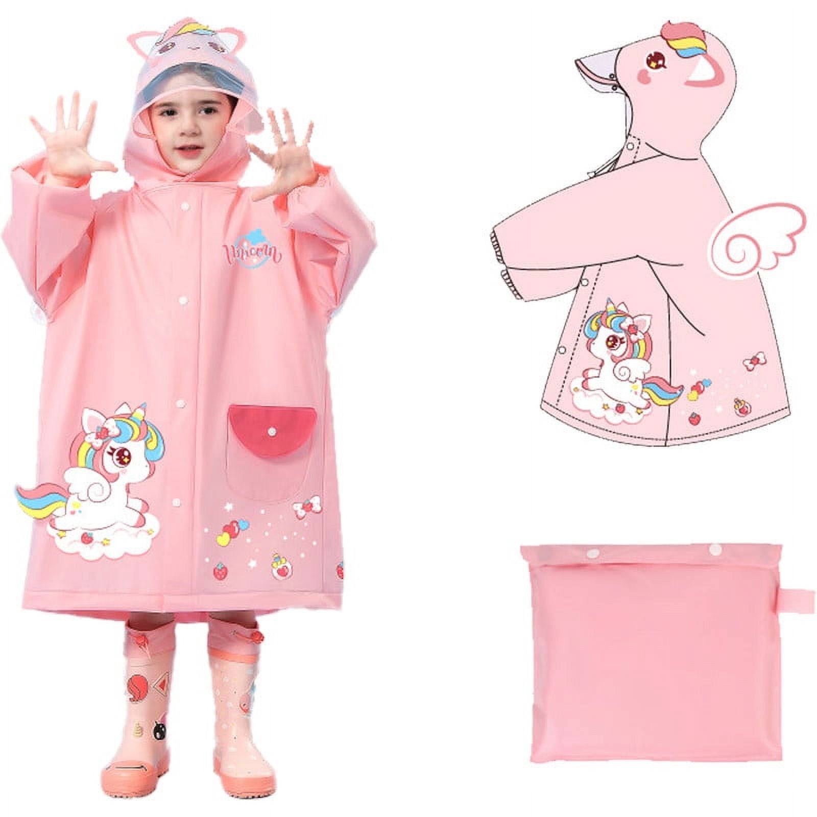 Cre-Heaven Pink Unicorn Kids Poncho Raincoats Waterproof Rain Jacket ...