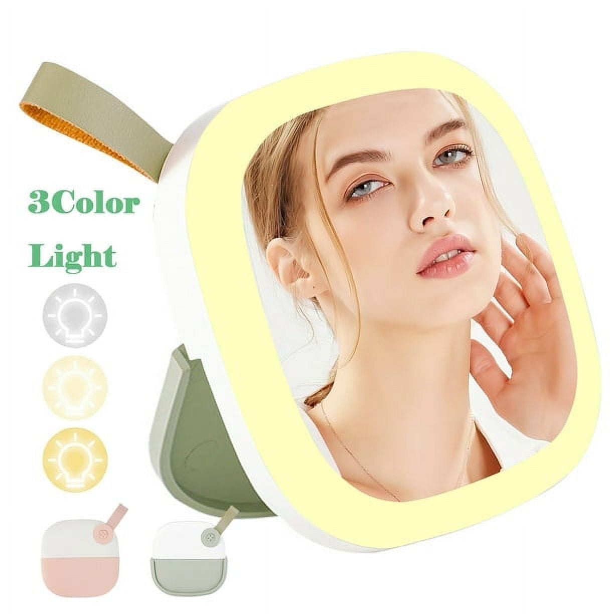 Cre-Heaven Portable Travel Makeup Mirror With Led Lights,Green Small ...