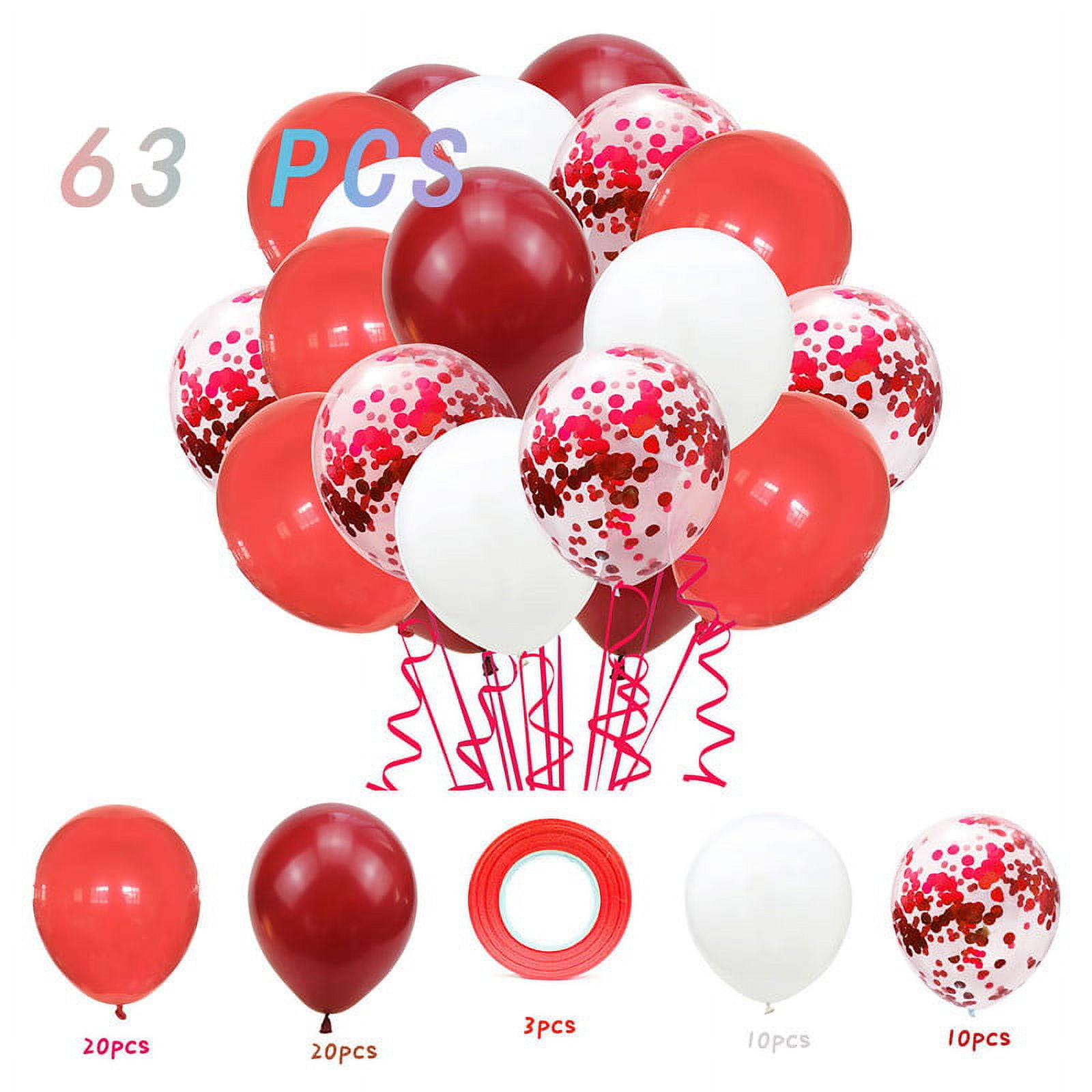 Cre-Heaven Red and White Latex Balloons, 63 Pcs 12 Inch Metallic ...