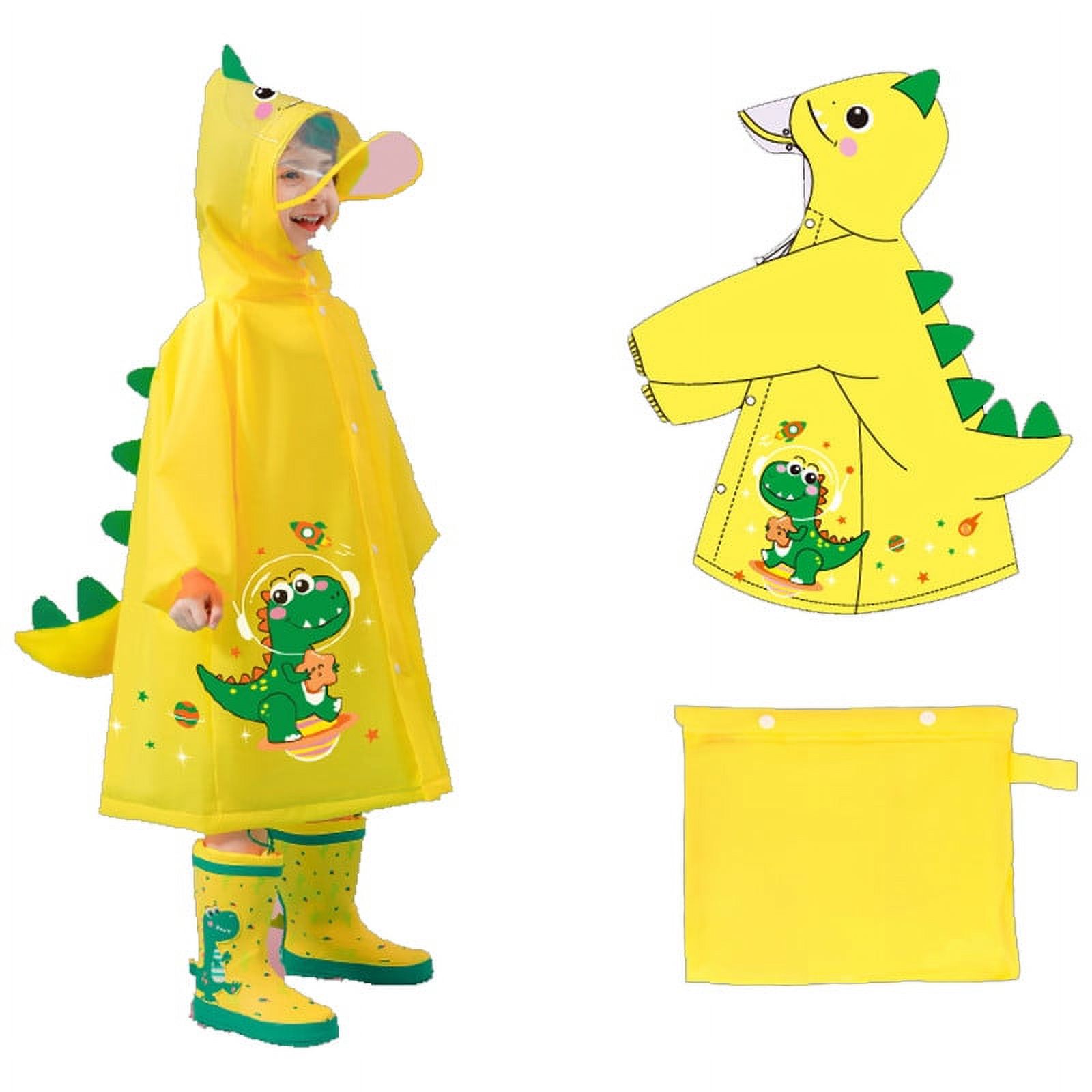 Cre-Heaven Yellow Dinosaur Kids Poncho Raincoats Waterproof Rain Jacket ...