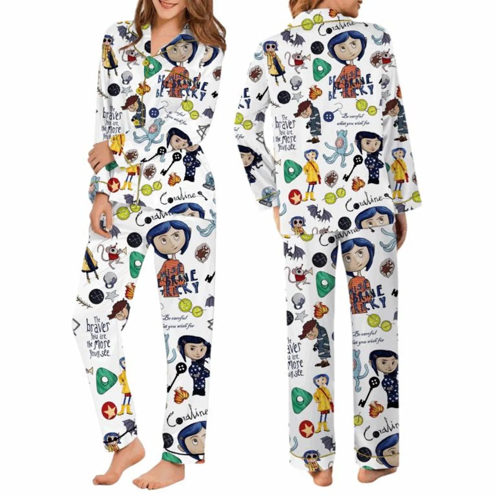 Cre.epy Doll Stamp Pajama Set, Scary Cartoon ong Sleeve Lounge Set ...