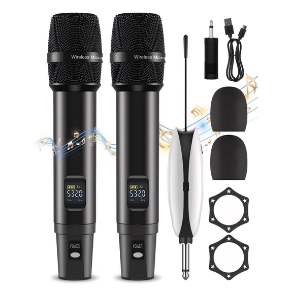 Fixdono Wireless Microphone System, Metal Dynamic Mics with 240ft Range ...