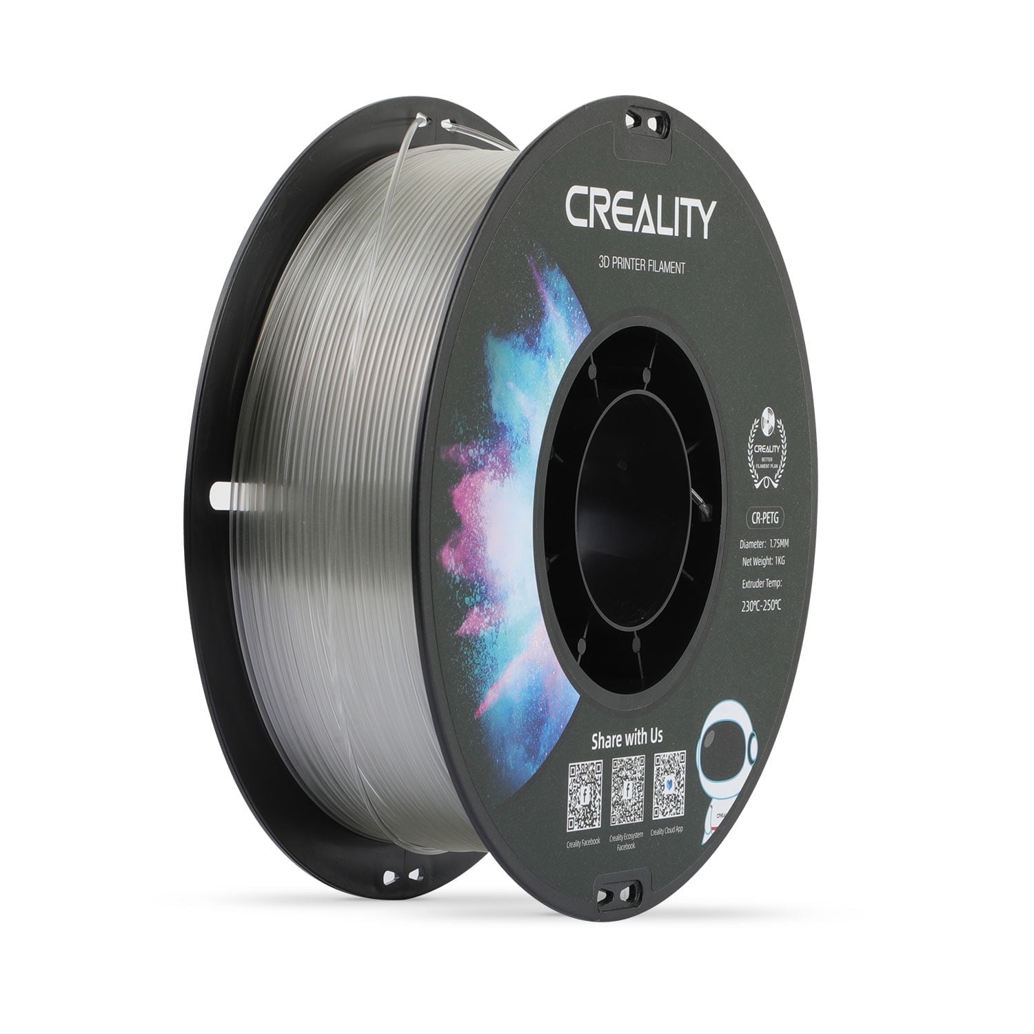 Creality PETG 3D Printer Filament, 1.75mm, Transparent, 2.2lbs ...