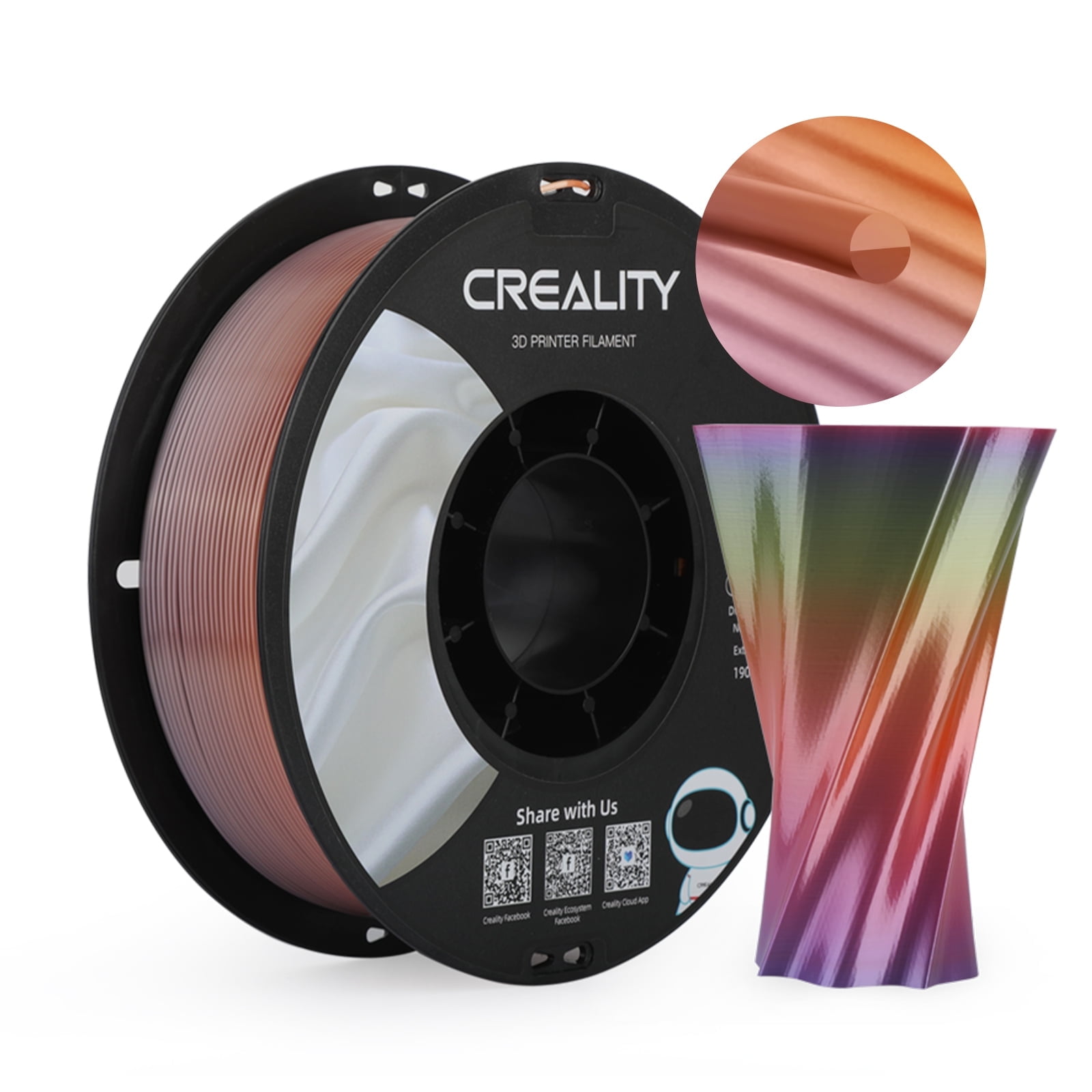 Creality 3D Printer Silk PLA Filament, Rainbow Shiny 1.75mm, High Gloss ...